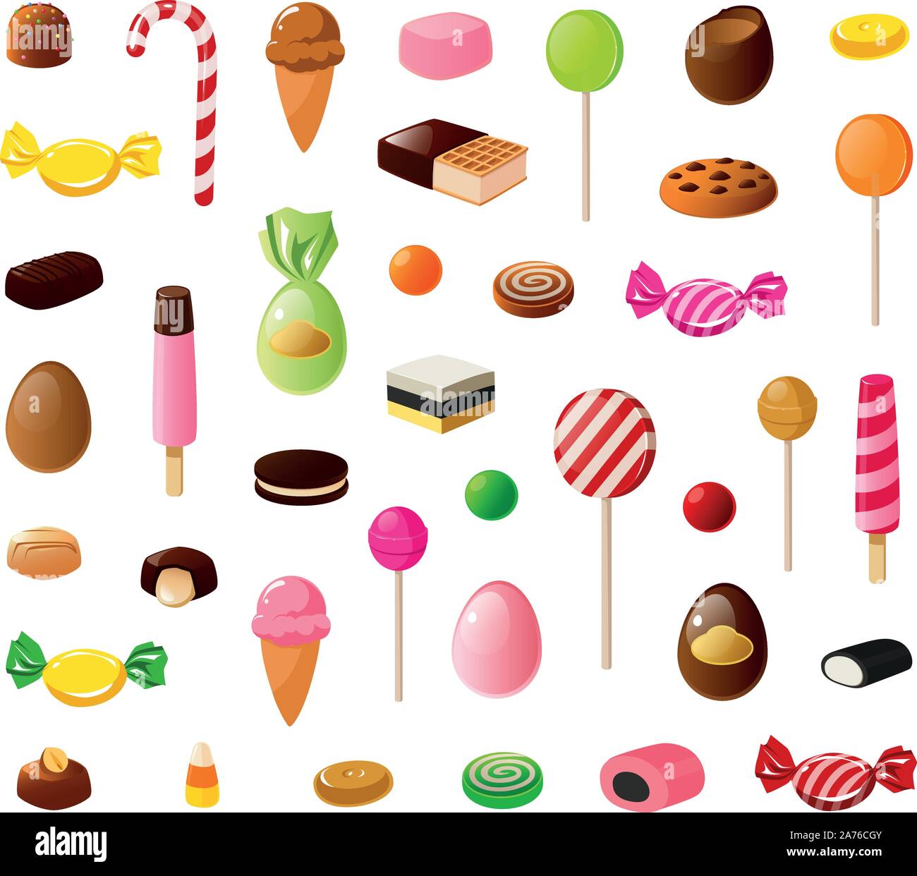 Vector illustration of various kinds of candy, sweets, ice cream and ...