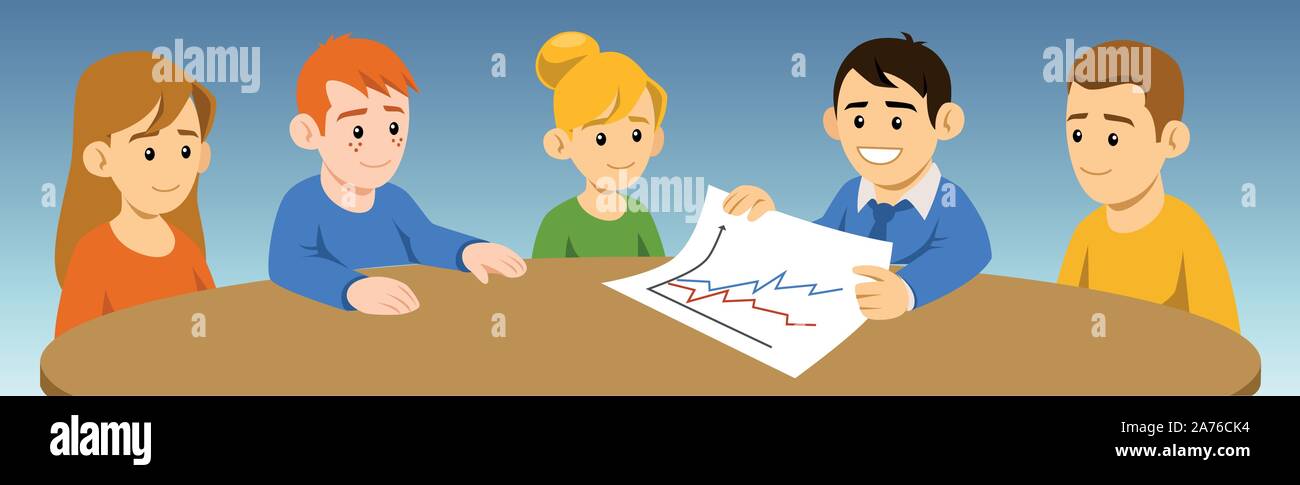 Vector illustration of cute cartoony characters at a business meeting ...