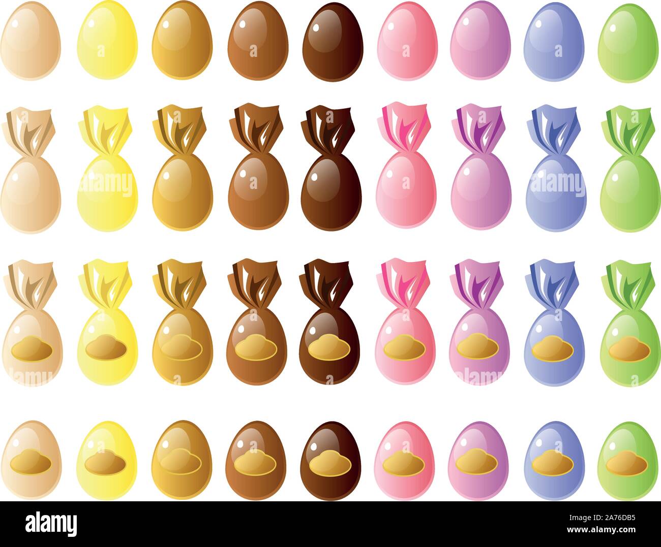 Vector illustration of various kinds of filled chocolate easter eggs ...