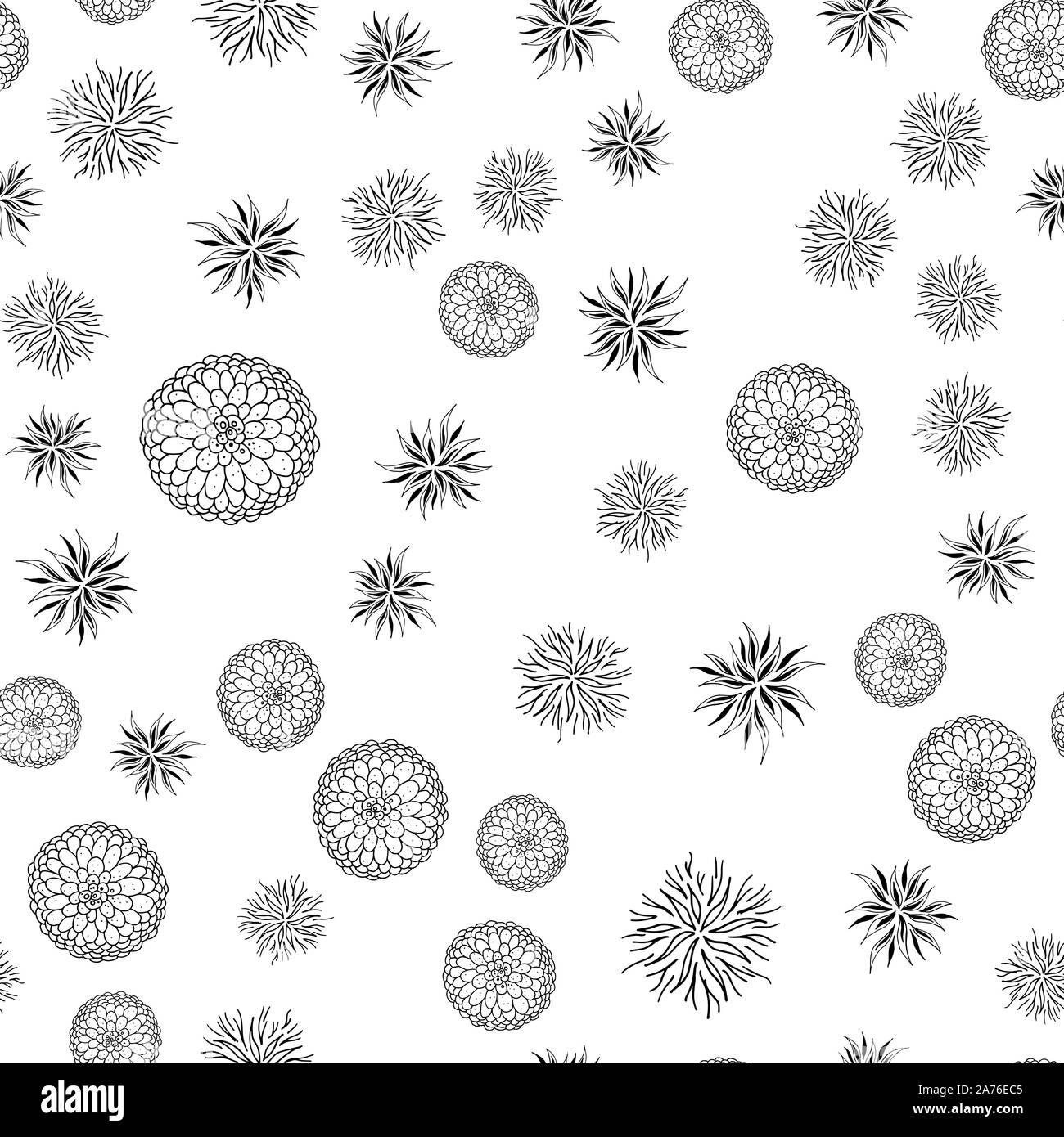 Seamless pattern of outline microbes. Isolated black simple line ...
