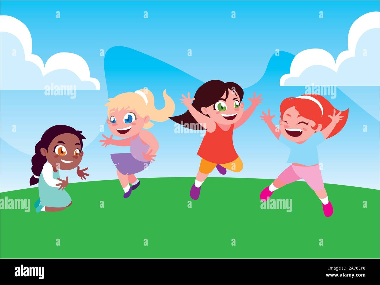 Girls cartoons playing outside design, Kid childhood little people ...