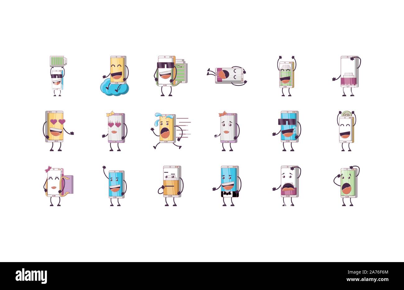 smartphone cartoon icon set pack, High Quality variety symbols Vector ...