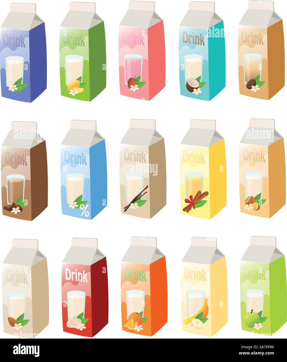 Vector illustration of various flavored milks Stock Vector Image & Art ...