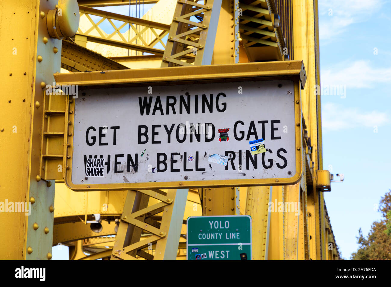 Gold painted Tower Bridge over the Sacramento River, Old Town ...