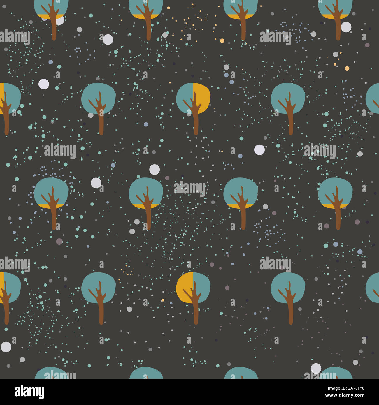 Seamless Tree Pattern with yellow trees and dotted background. Vector ...