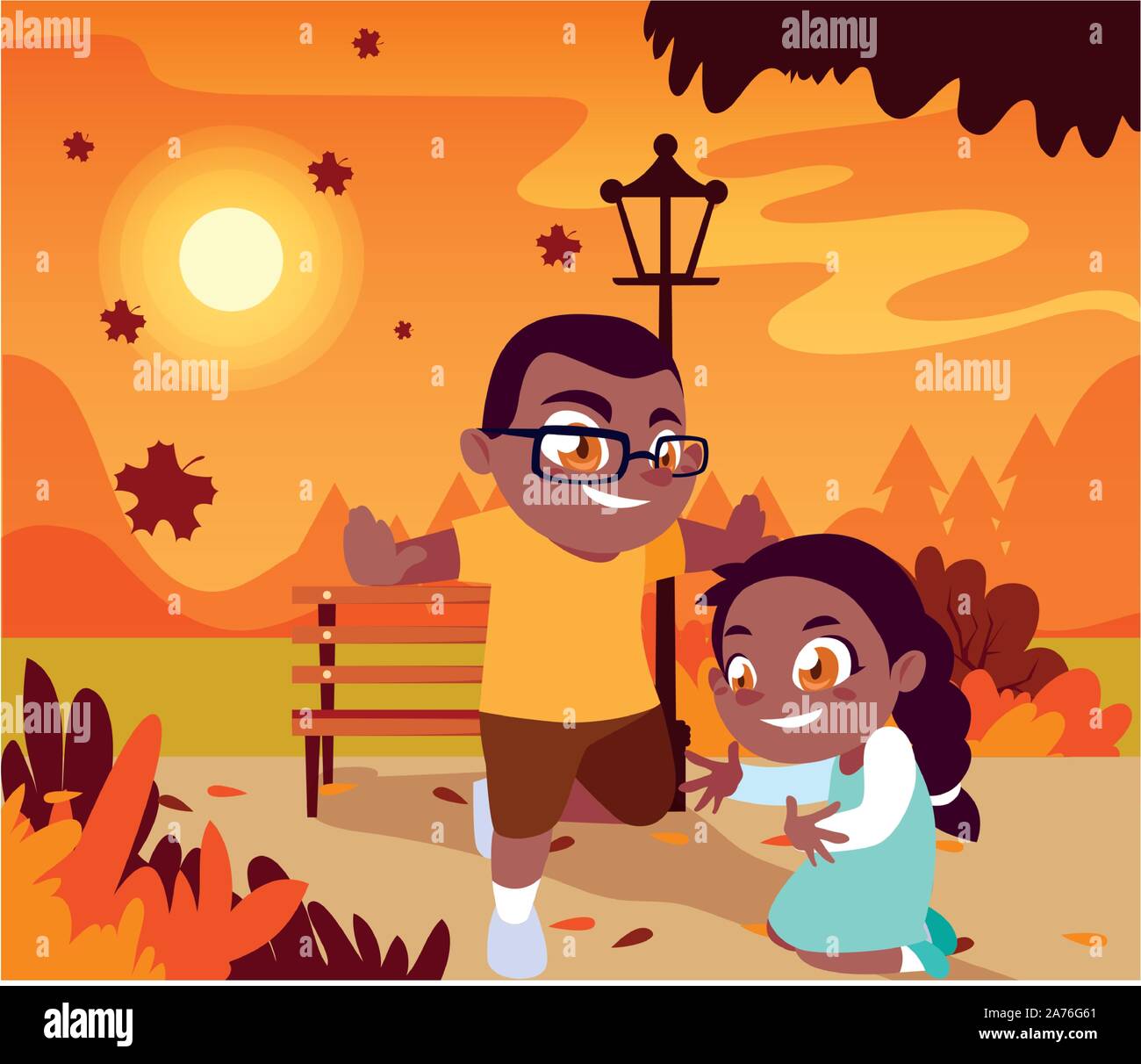 Boy and girl cartoon playing outside design, Kid childhood little ...