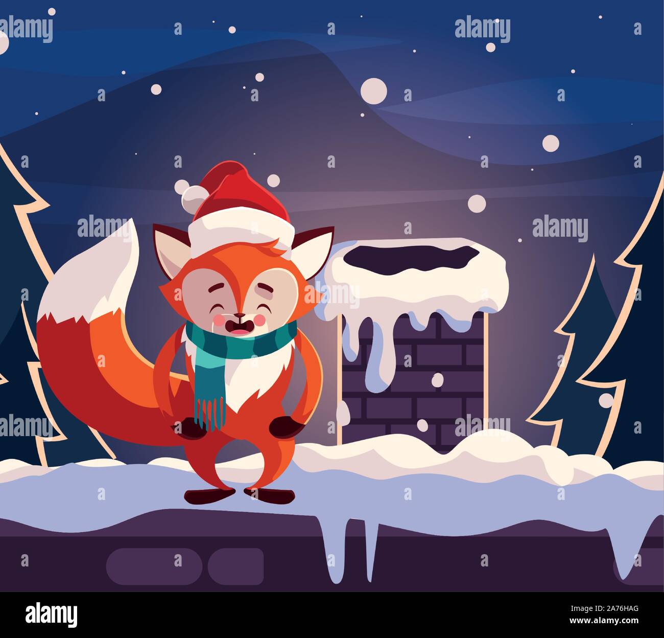 Fox cartoon design, Merry christmas season decoration card invitation ...