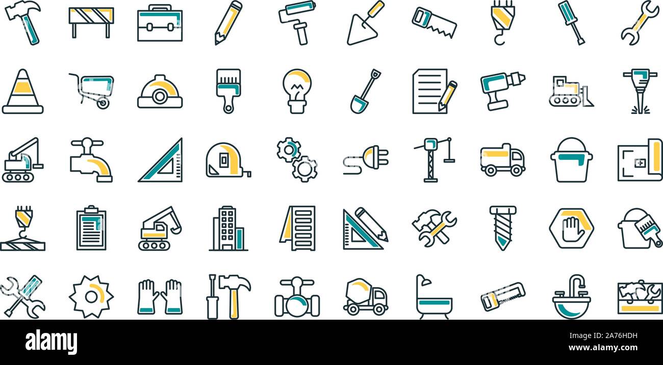Construction icon set design, Work repair reconstruction industry build ...