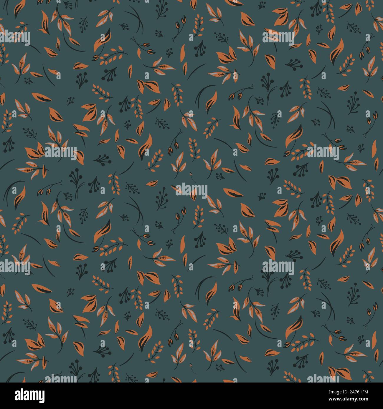 Foliage fall seamless pattern with plants and leaves. Vector green and ...