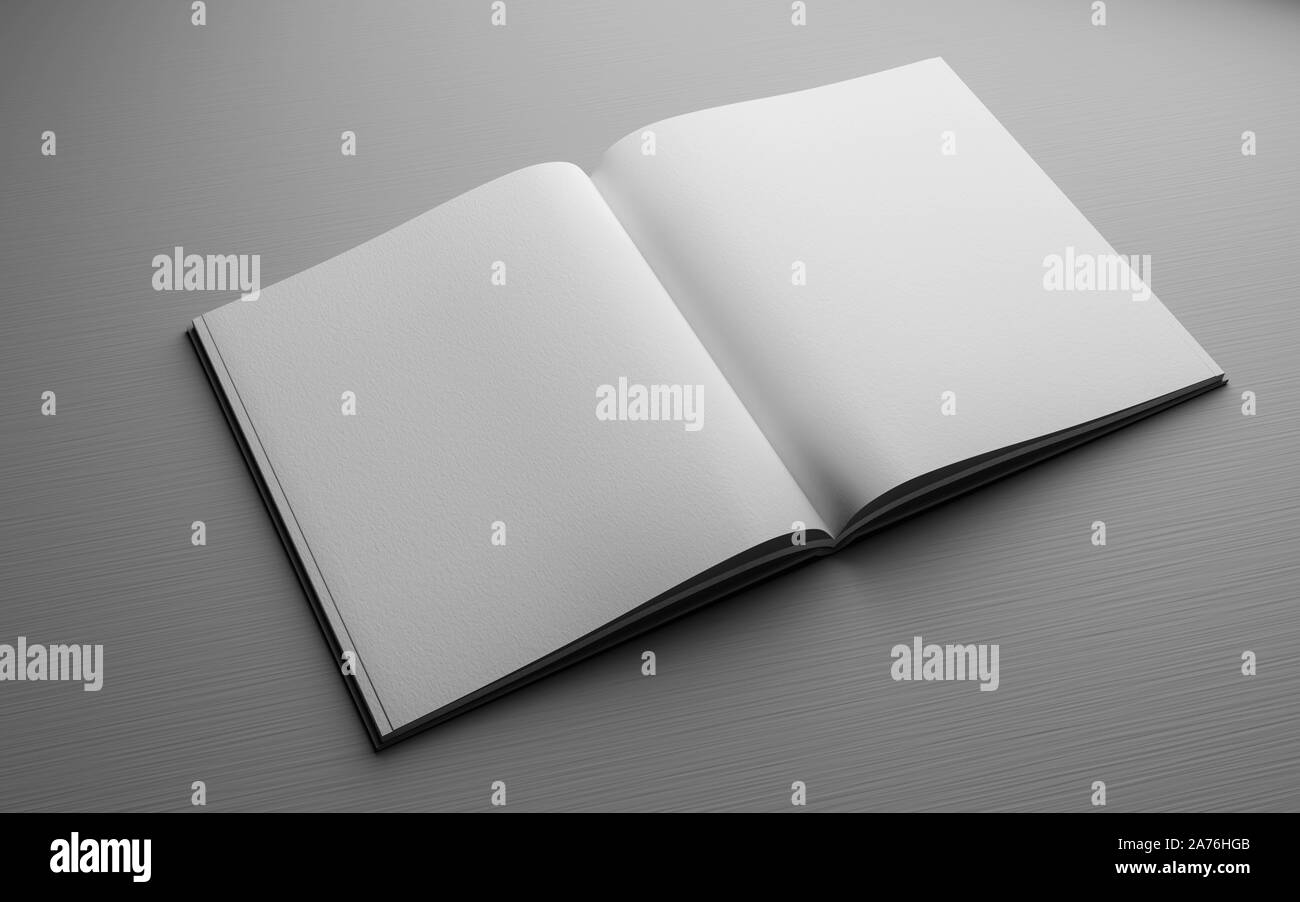 Blank empty opened book on grey underground 3d render illustration ...