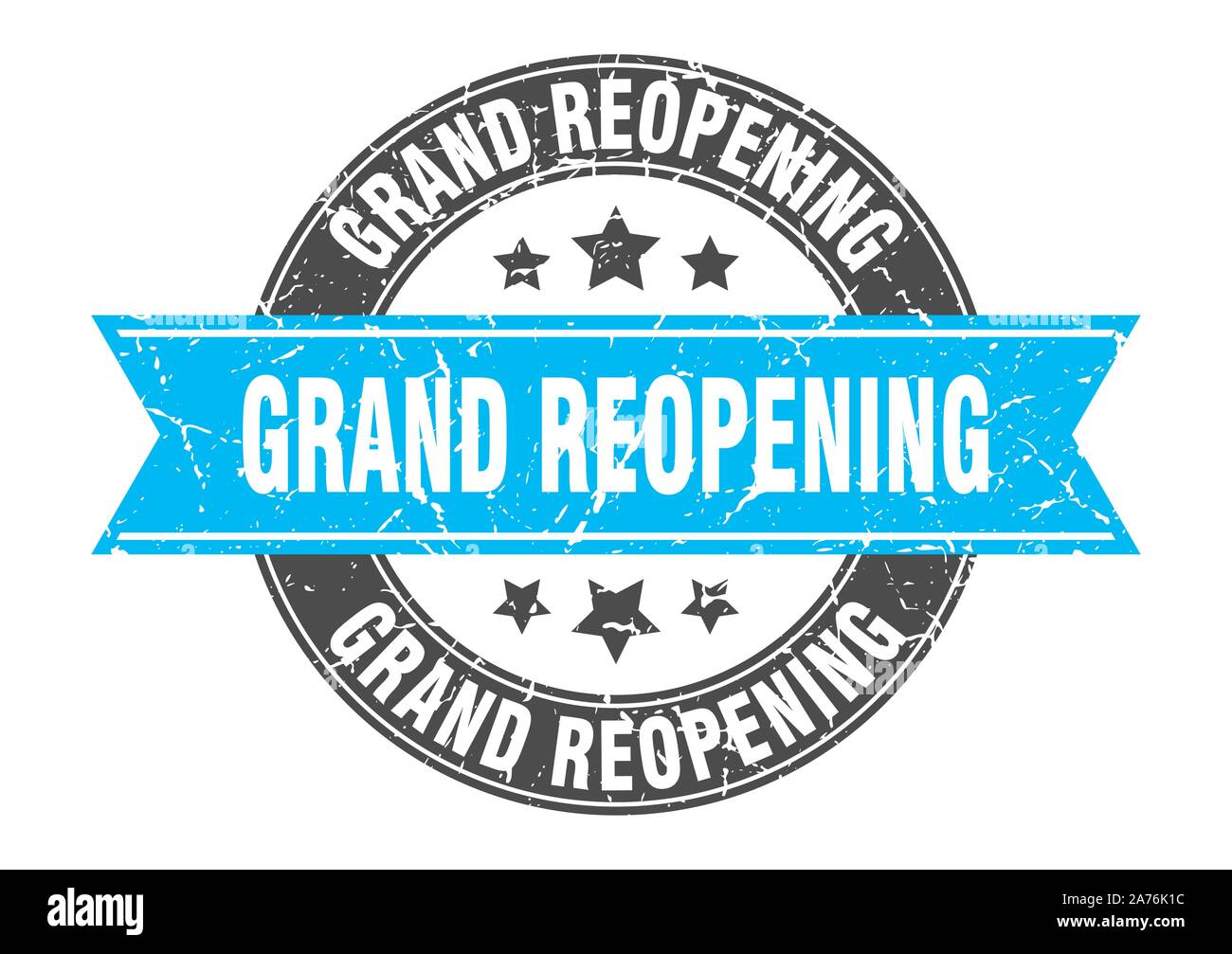 grand reopening round stamp with turquoise ribbon. grand reopening ...