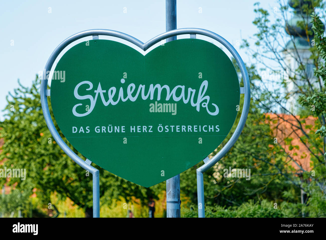 Steiermark Modern green Traffic warning road sign Stock Photo - Alamy