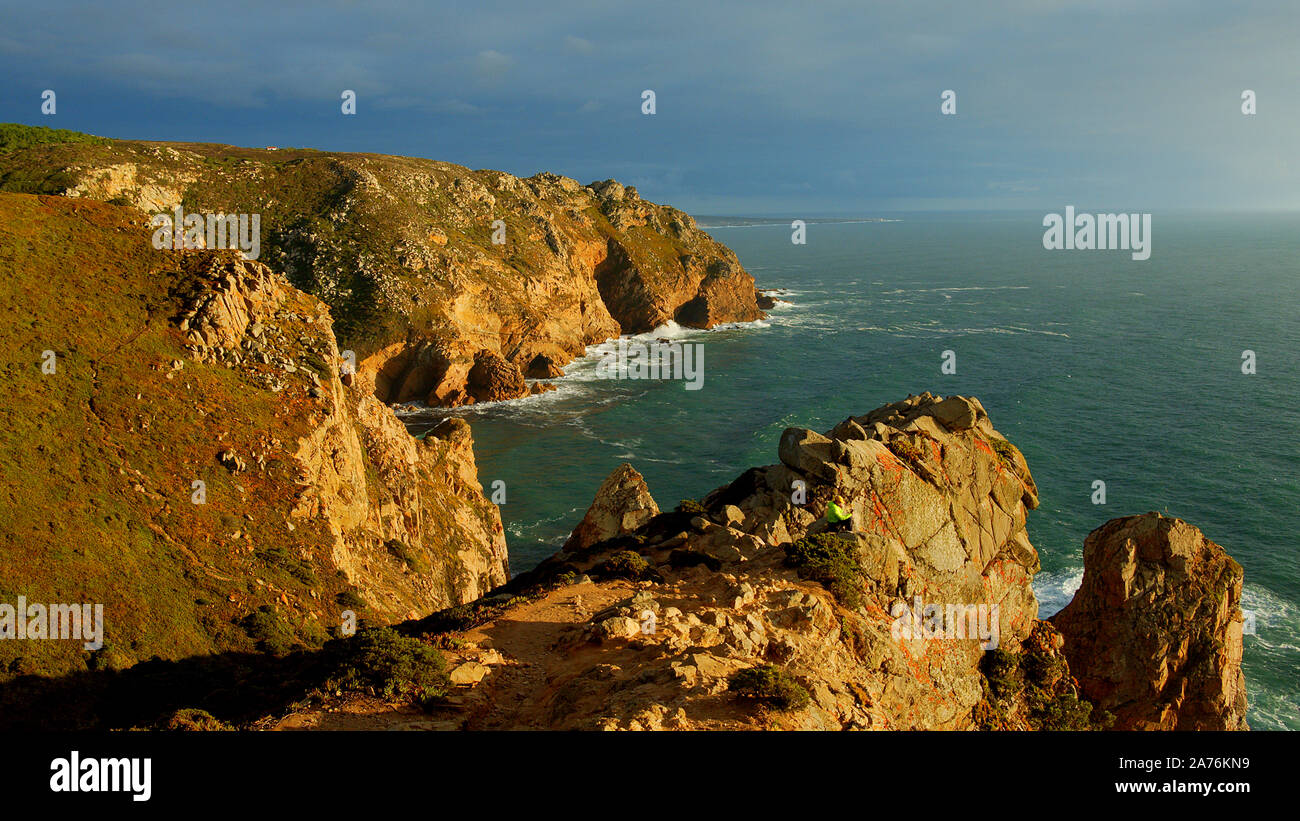 Cape Roca - the famous Cabo da Roca coast in Portugal at sunset Stock ...