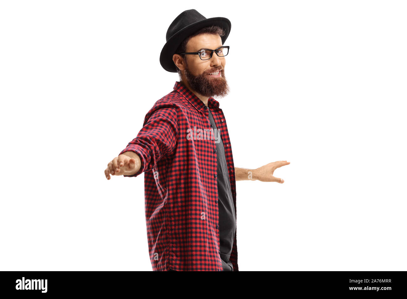 Hipster moving with arms isolated on white background Stock Photo - Alamy