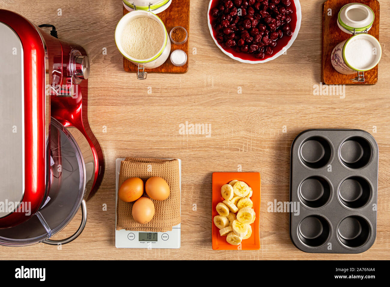 Top view of ingredients for cake baking Stock Photo - Alamy