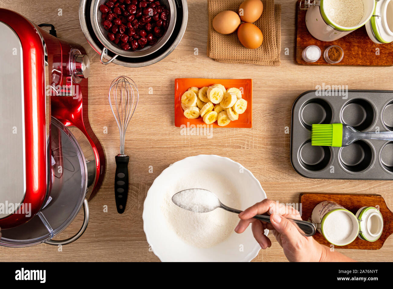 Making batter procedure and other ingredients for muffin making Stock ...