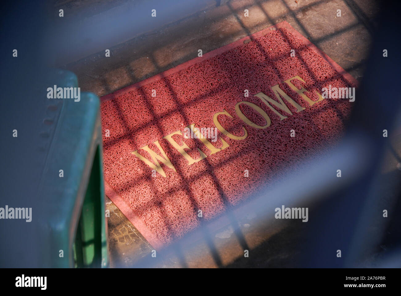 Welcome mat in front of door, Yangon, Myanmar, Asia Stock Photo - Alamy