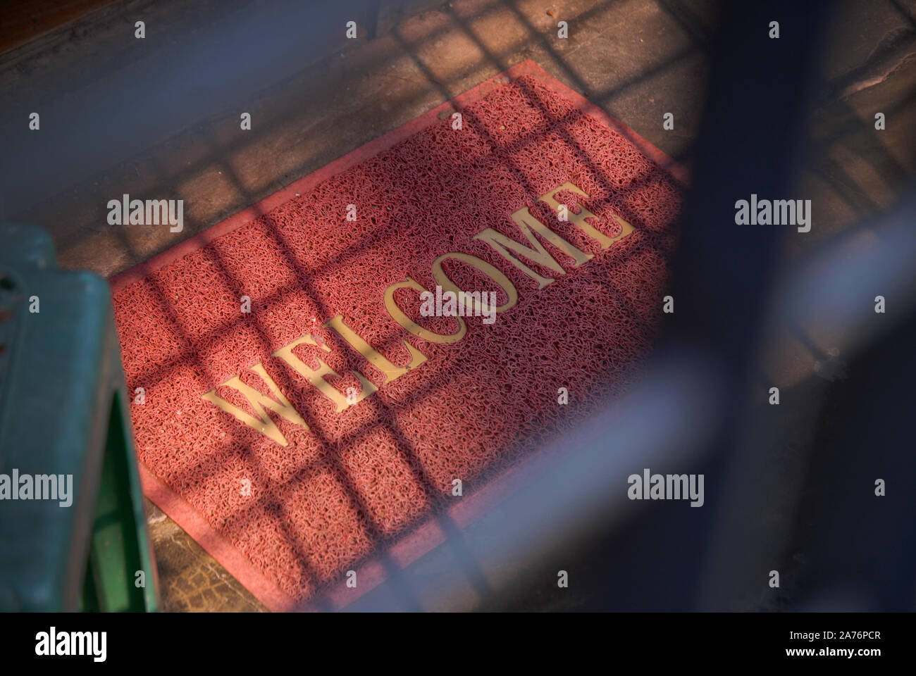 Welcome mat in front of door, Yangon, Myanmar, Asia Stock Photo - Alamy