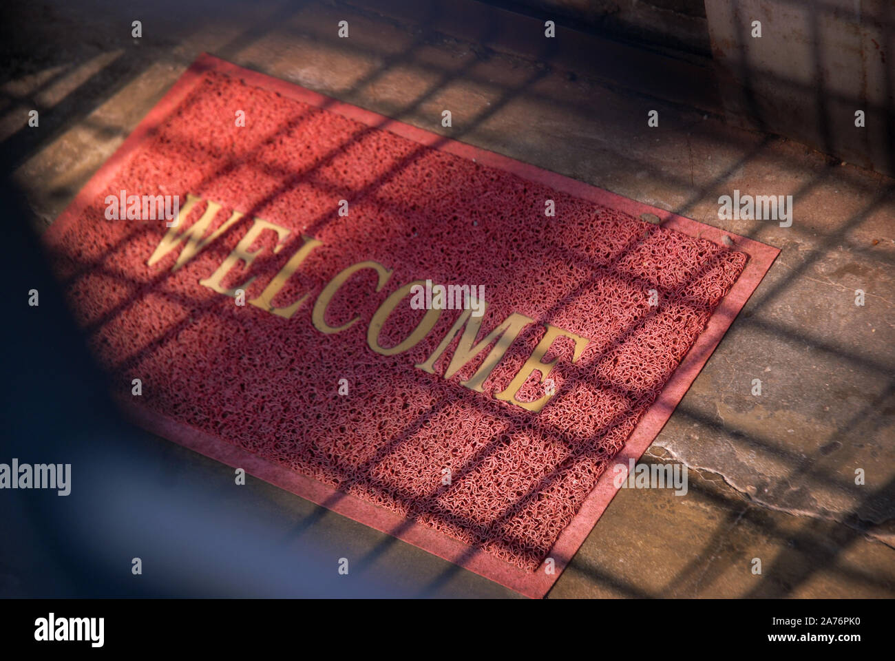 Welcome mat in front of door, Yangon, Myanmar, Asia Stock Photo - Alamy