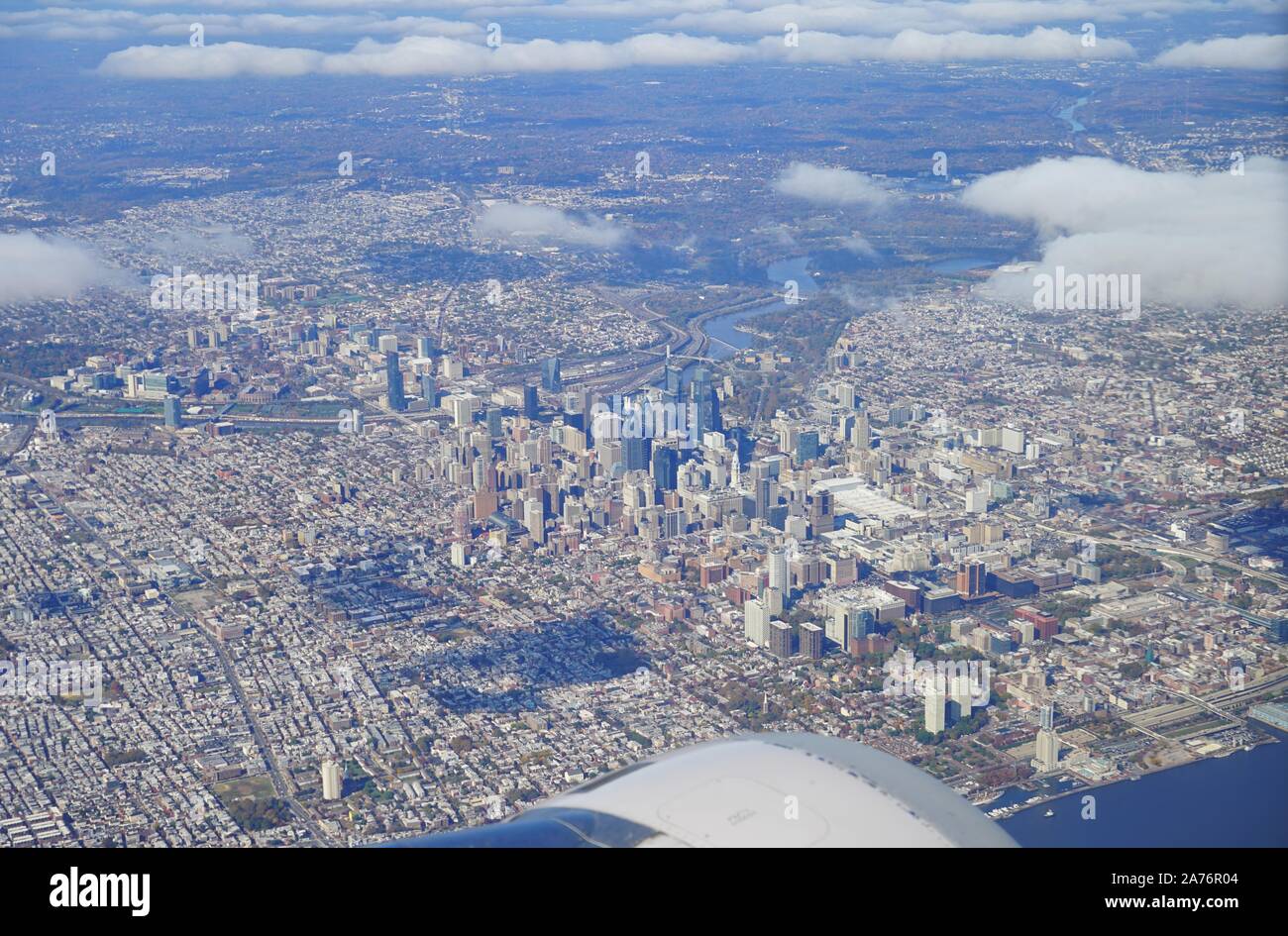 Aerial view of the skyline of the city of Philadelphia and the ...