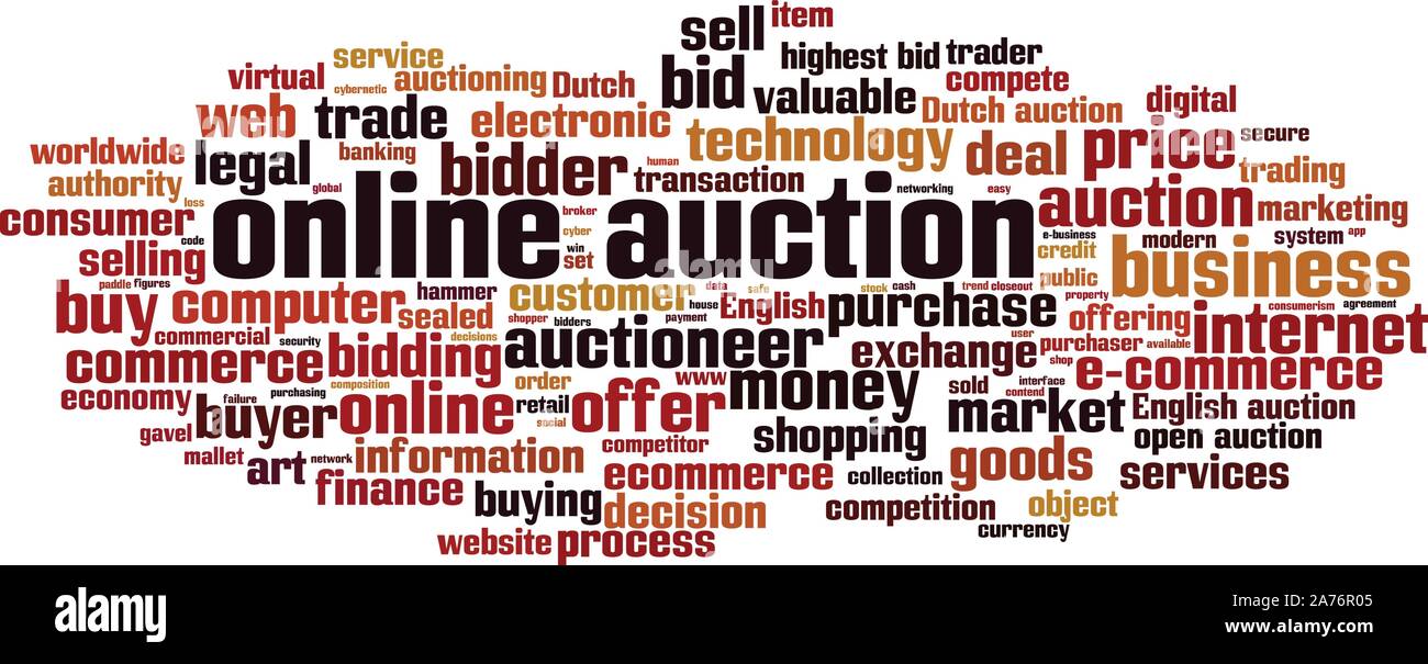 Online auction word cloud concept. Collage made of words about online ...
