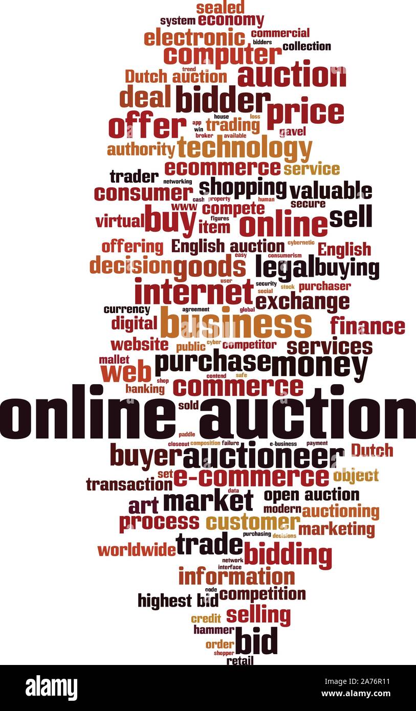 Online auction word cloud concept. Collage made of words about online ...