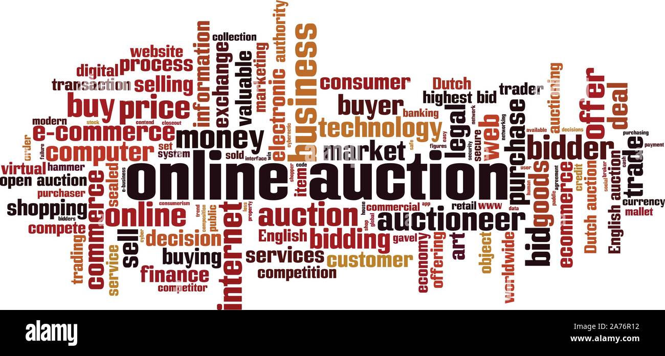 Online auction word cloud concept. Collage made of words about online ...