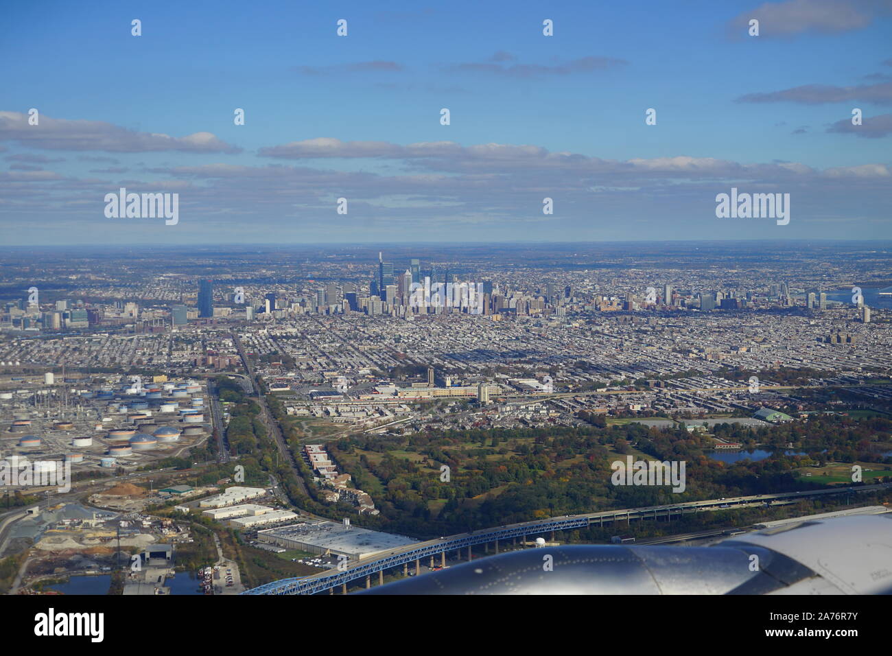 Aerial view of the skyline of the city of Philadelphia and the ...