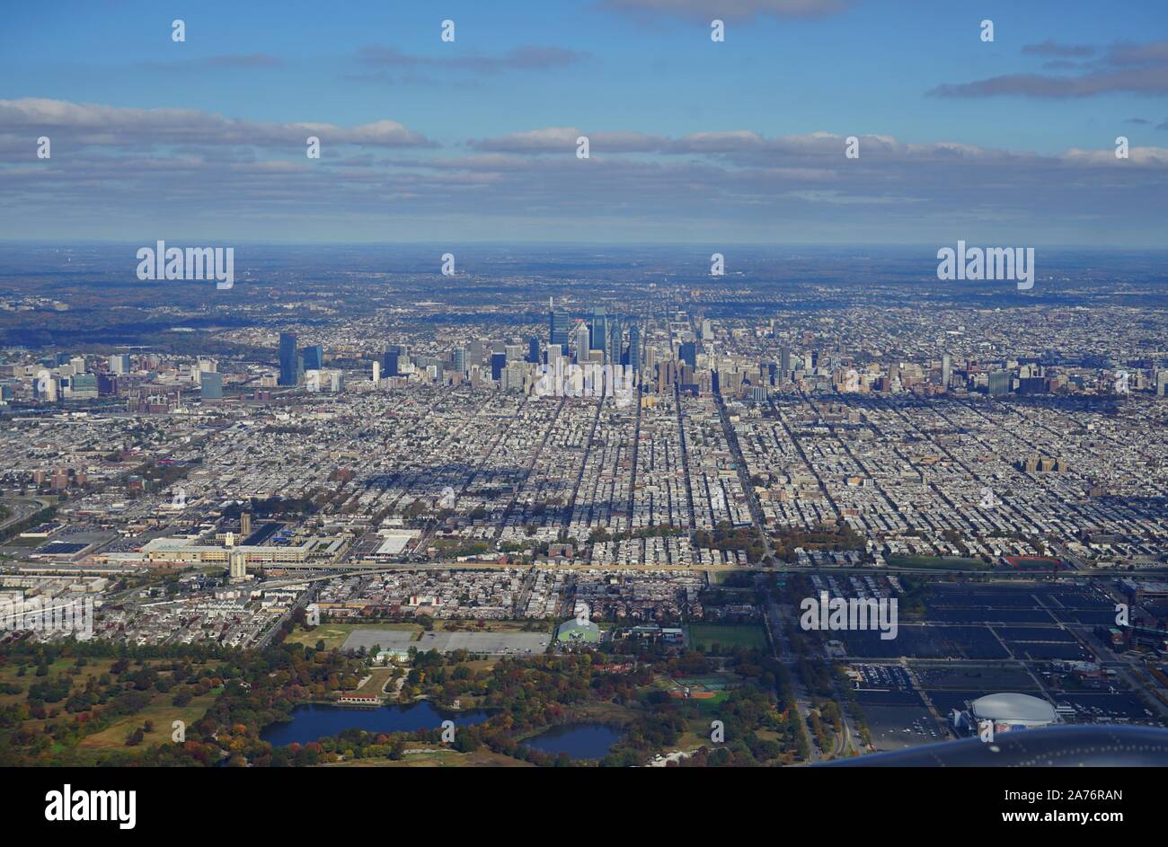 Aerial view of the skyline of the city of Philadelphia and the ...