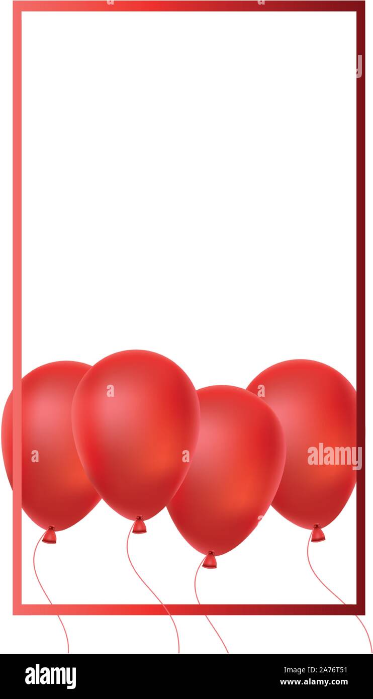 square frame with red balloons helium floating Stock Vector Image & Art ...