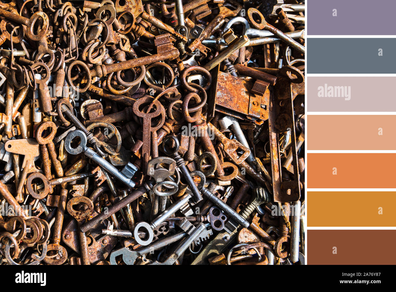 Color matching palette from close-up flat lay background image of old ...