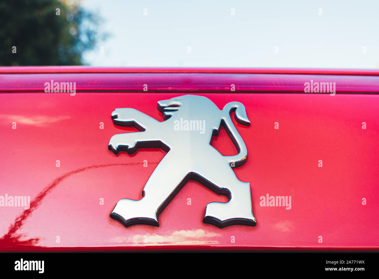 Valencia, Spain - October 26, 2019: Peugeot car brand logo Stock Photo ...
