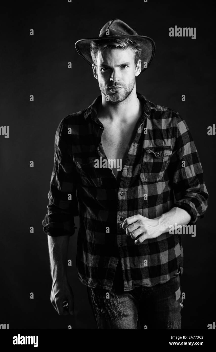 gringo. Vintage style man. Wild West retro cowboy. man checkered shirt ...