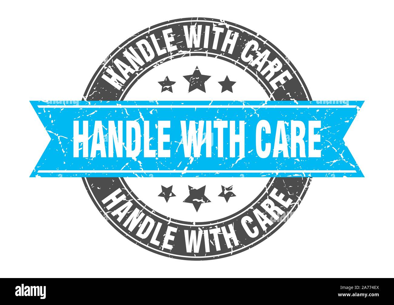 handle with care round stamp with turquoise ribbon. handle with care ...