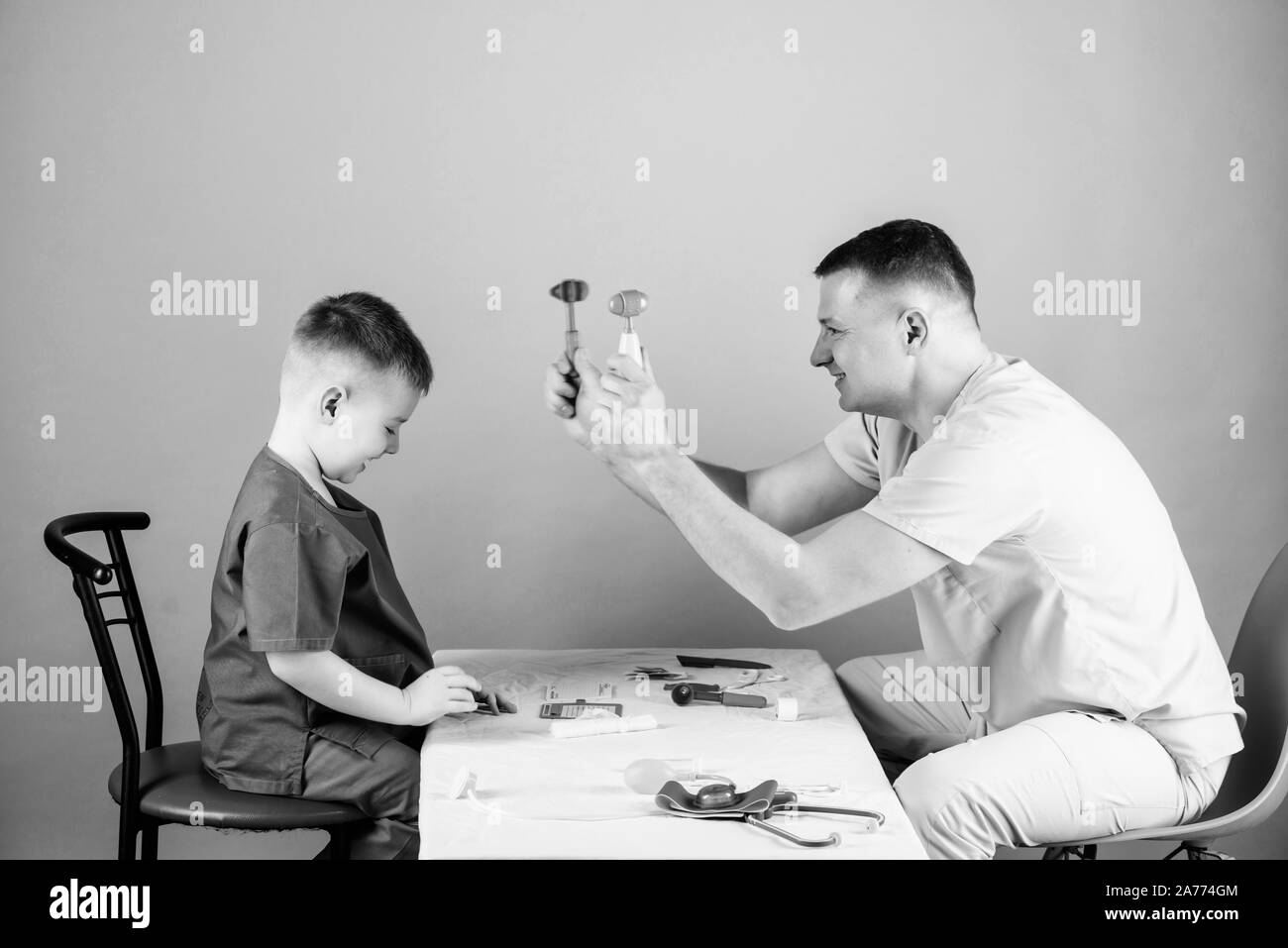 Medical examination. Medical service. Man doctor sit table medical ...