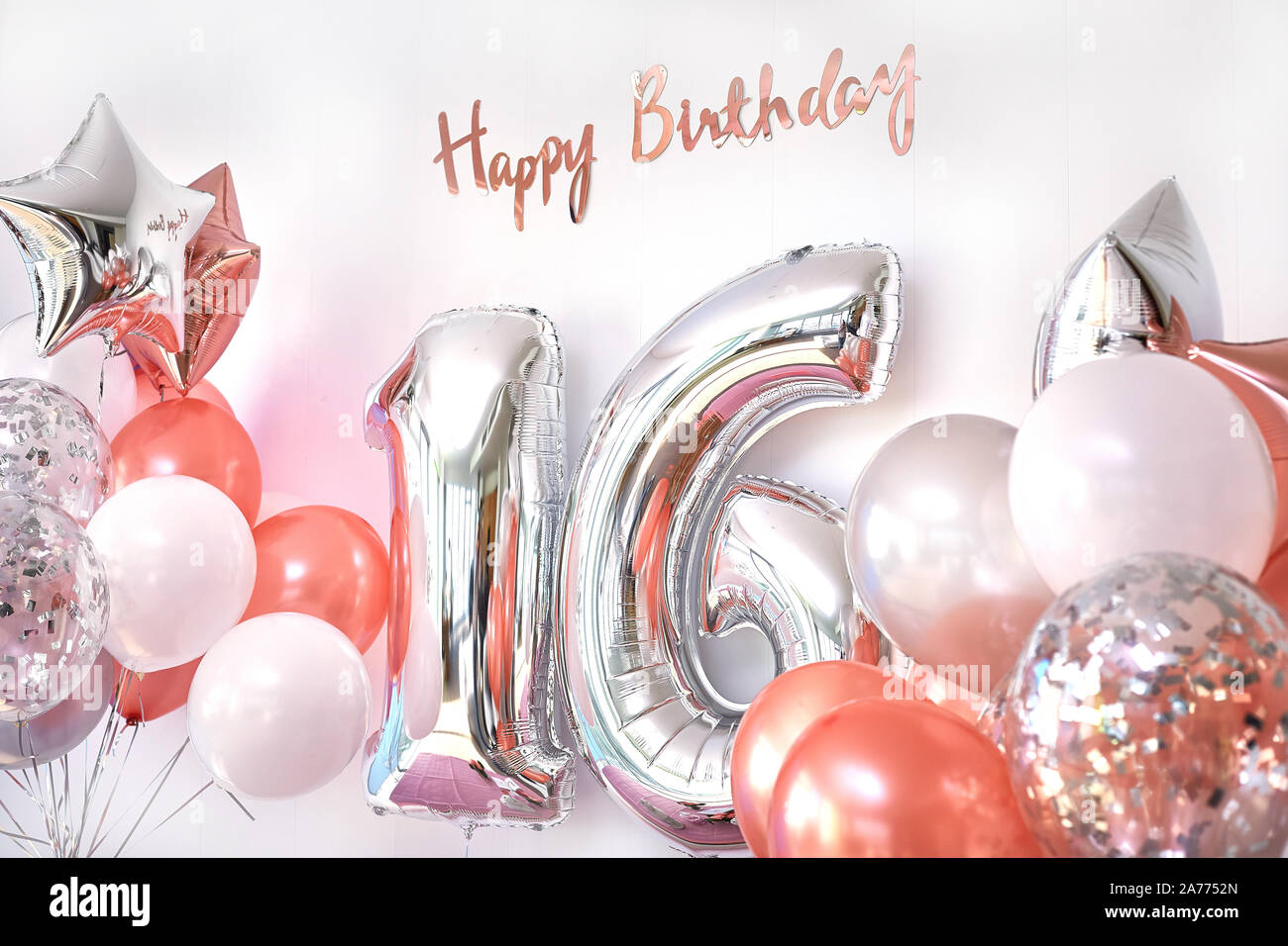 Balloons and number 16 of birthday balloons. Greeting card for teenage ...