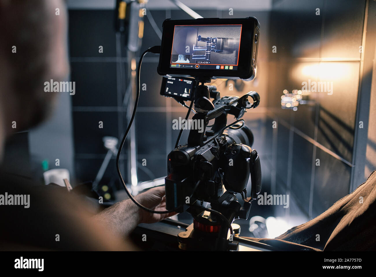 Behind the scenes of filming films or video products and the film crew ...