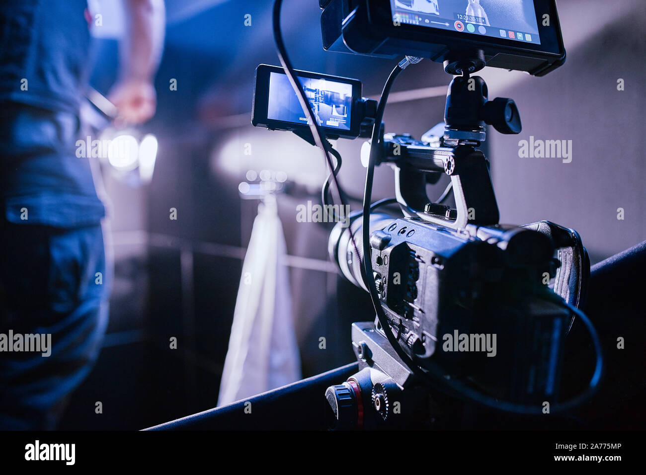 Behind the scenes of filming films or video products and the film crew ...