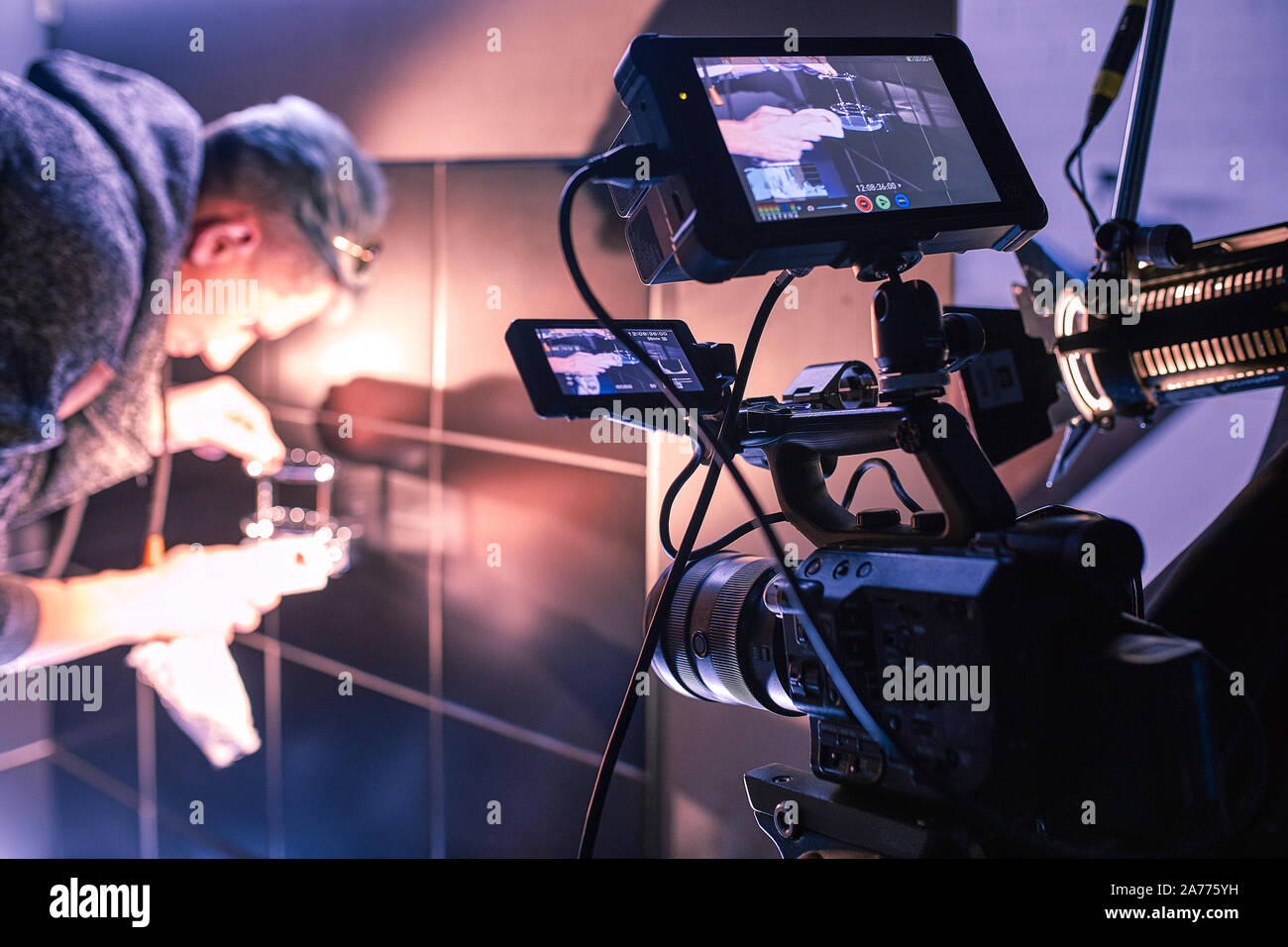 Behind the scenes of filming films or video products and the film crew ...