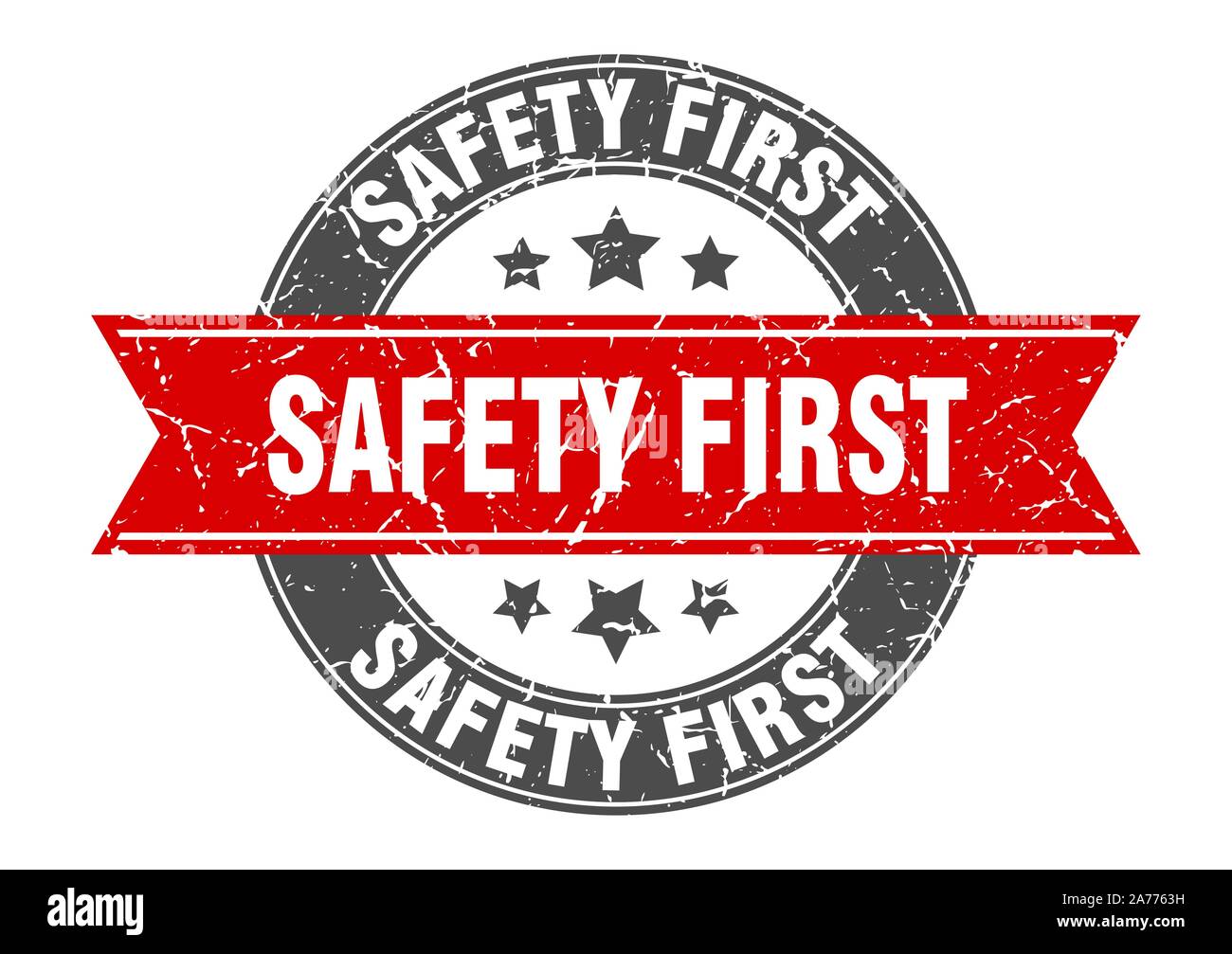 safety first round stamp with red ribbon. safety first Stock Vector ...
