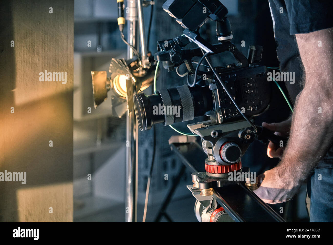 Behind the scenes of filming films or video products and the film crew ...