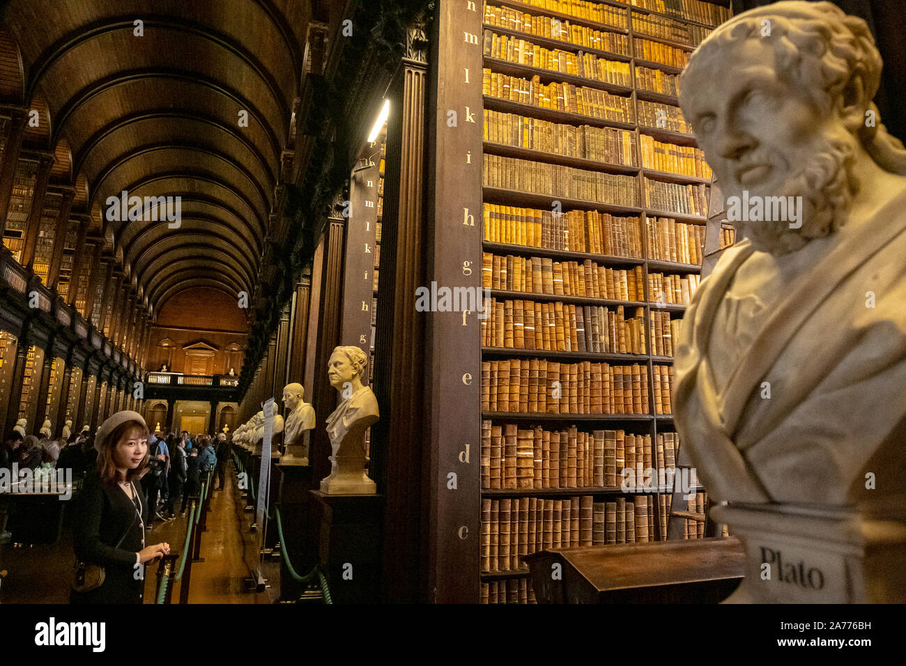 The historic Long Room of the Old Library, in Trinity College, Dublin ...