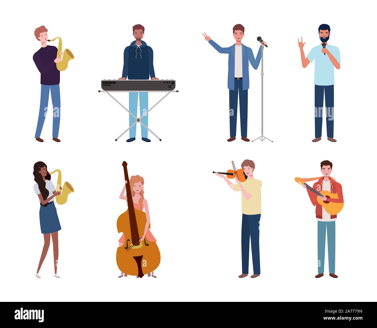 group of young people playing musical instruments Stock Vector Image ...
