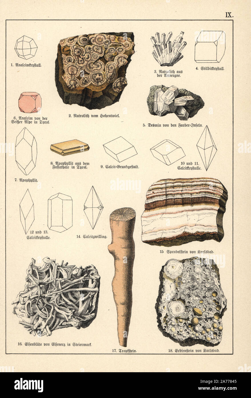 Minerals and crystals including analcime, natrolite, stilbite ...