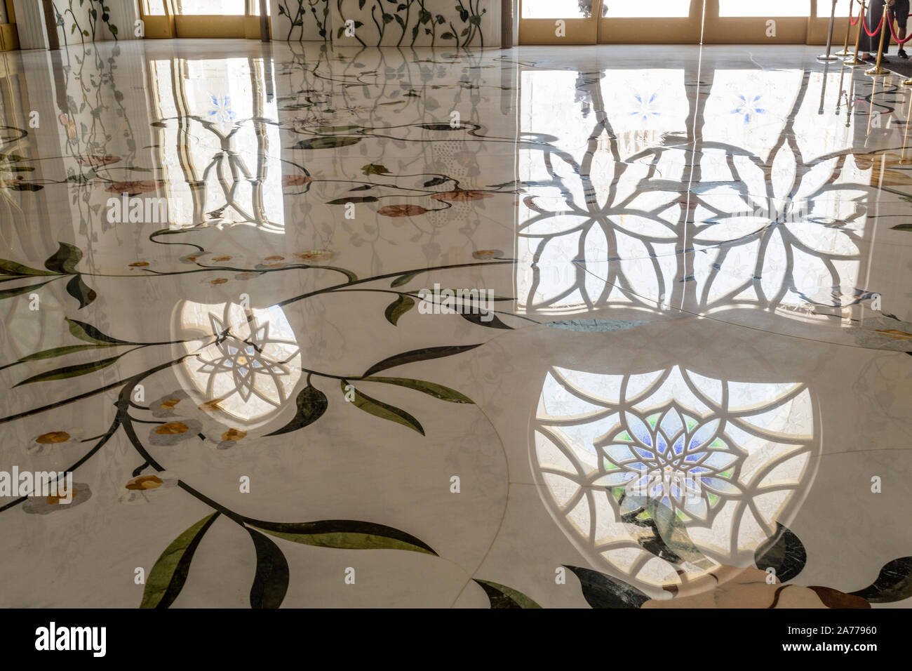 The wonderful marble floor of the prayer hall reflecting the stuning ...