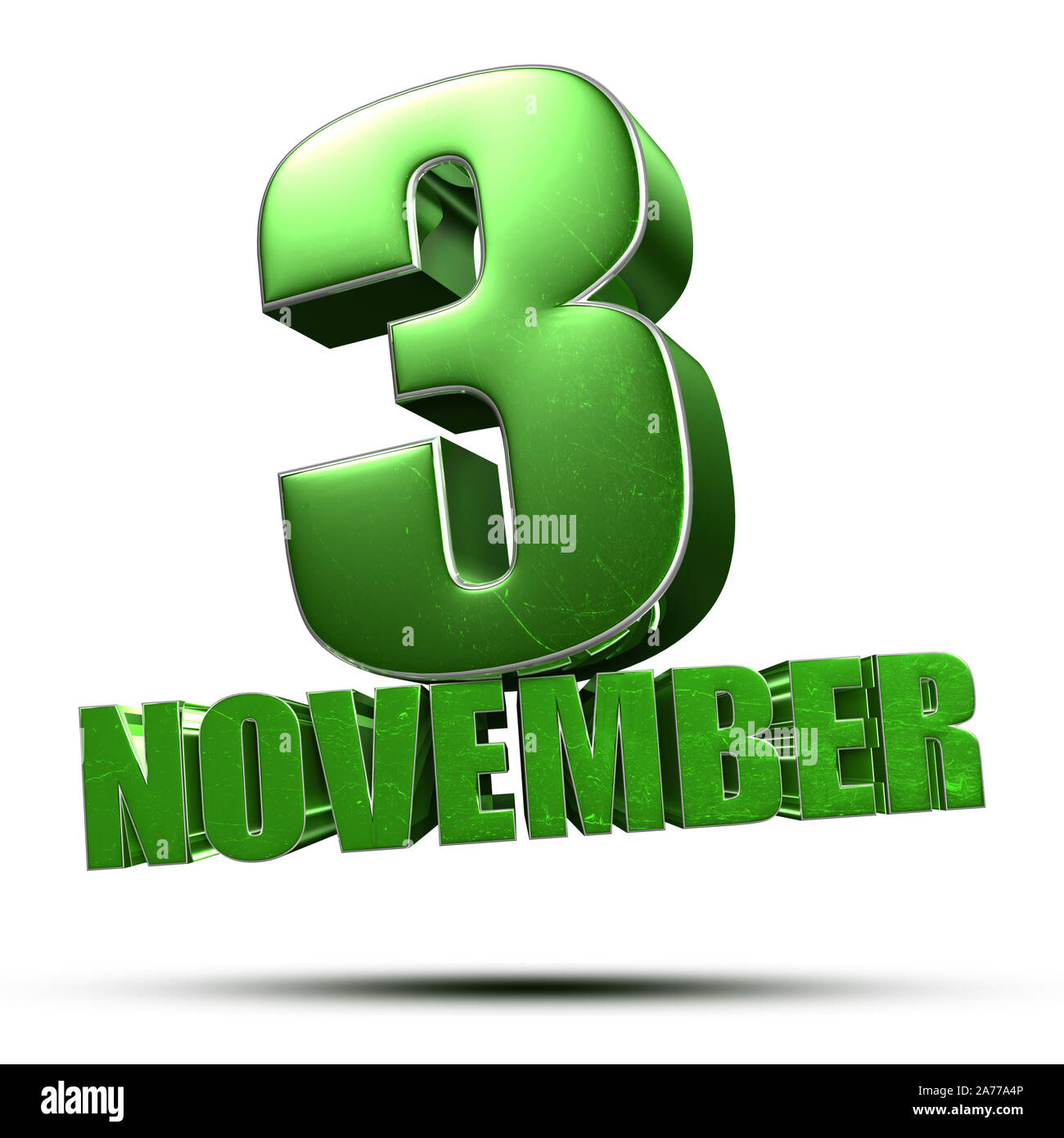 3 November green 3d illustration on white background.(with Clipping ...