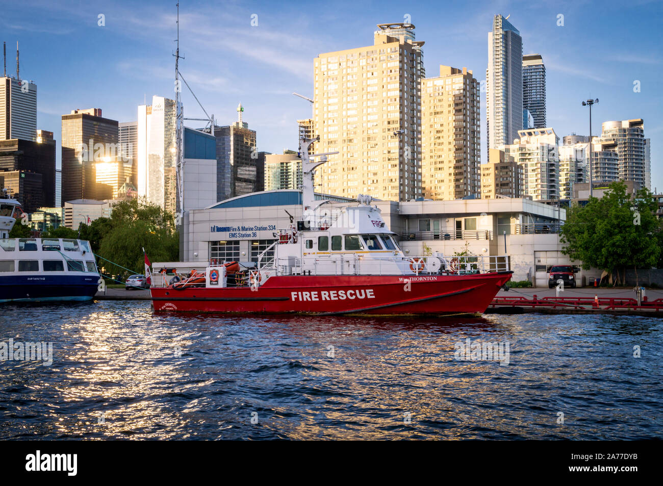 Toronto, Ontario, Canada - 2019 06 09: Toronto Fire Rescue red boat ...