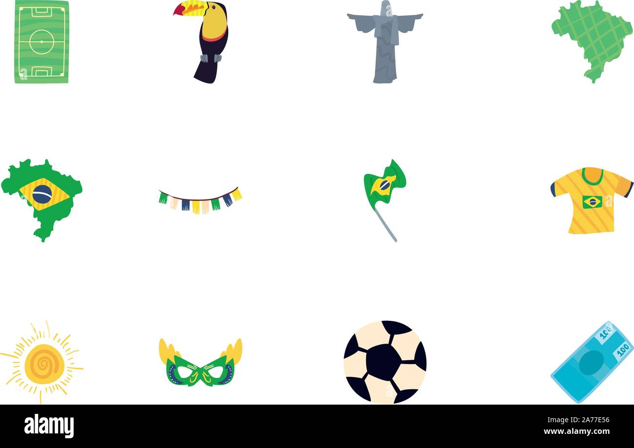 set of icons of rio de janeiro carnival on white background vector ...