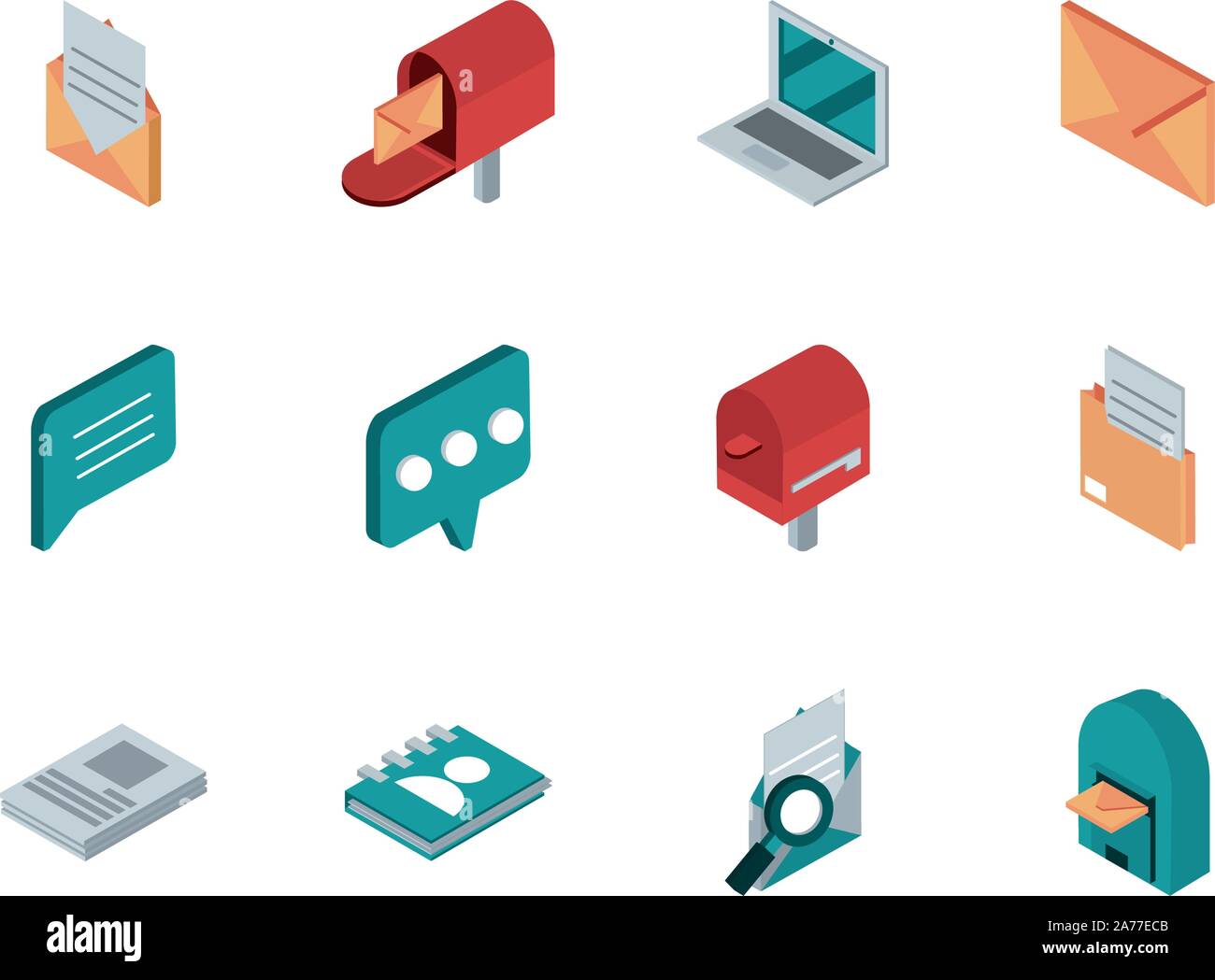 correspondence postal mail isometric icons set vector illustration ...