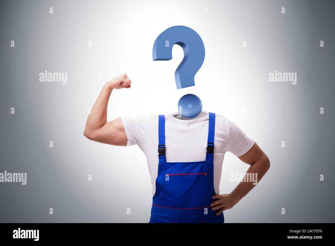 The worker with question mark instead of head Stock Photo - Alamy